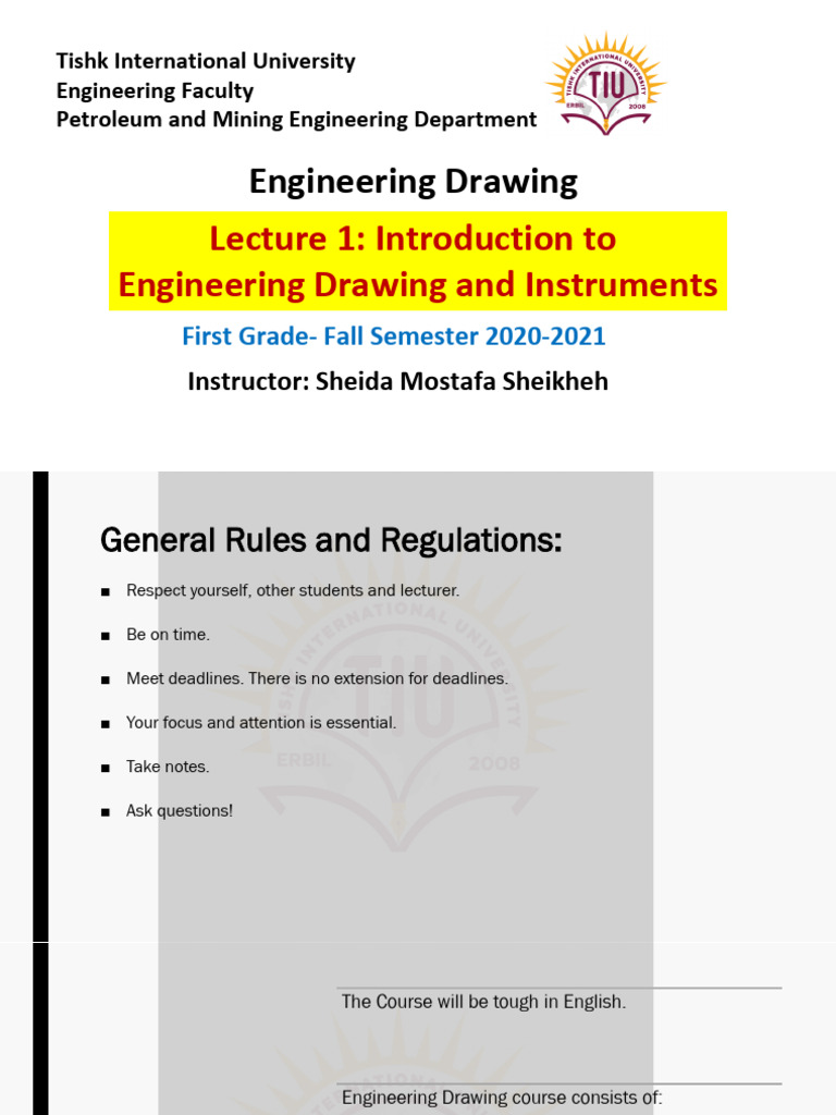 PTR 111 Lecture 1 Introduction To Engineering Drawing and Instruments | PDF