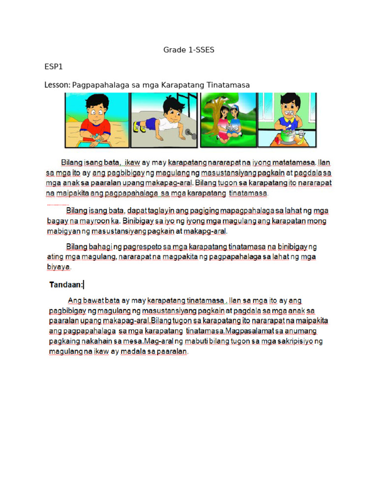 GRADE1 SSES ESP MTB FILIPINO Lecture | PDF