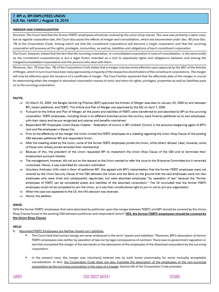Bpi vs. Bpi Employees Union | PDF