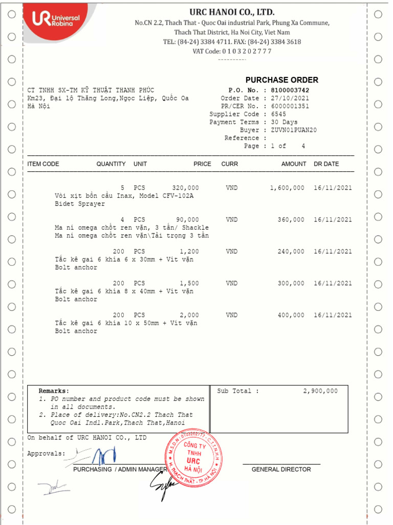 PO No.8100003742 - THANH PHUC | PDF