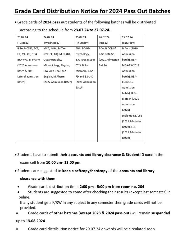 GCD Revised Notice For 2024 Pass Out | PDF