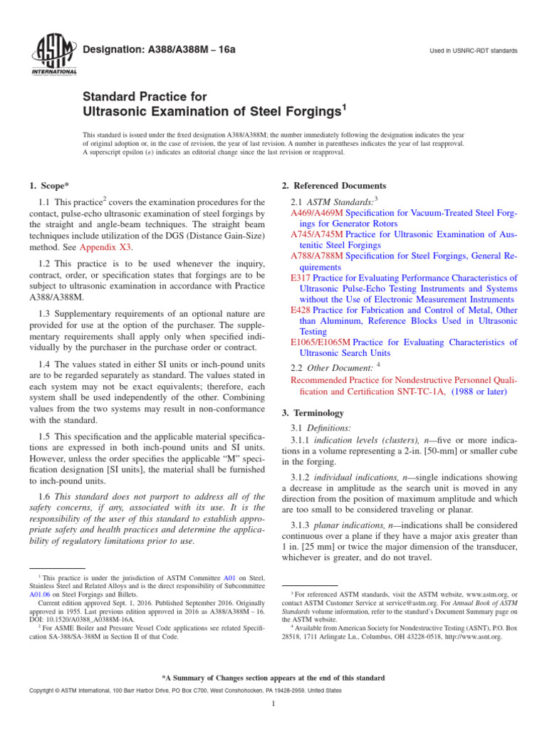 Ultrasonic Examination of Steel Forgings: Standard Practice For | PDF