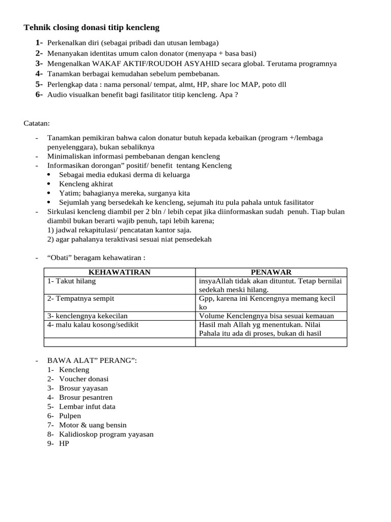 Tehnik Closing Donasi Titip Kencleng OK | PDF