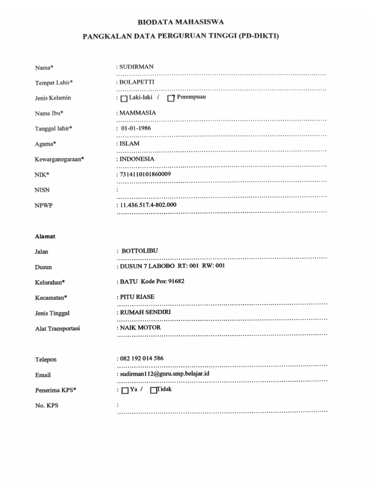 SUDIRMAN BIODATA | PDF