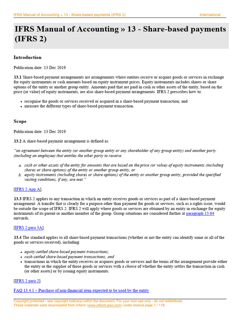 13 - Share-Based Payments (IFRS 2) | PDF | Fair Value | Equity (Finance)