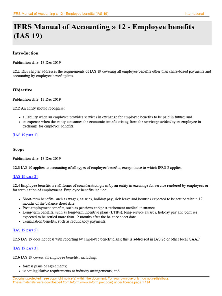 12 - Employee Benefits (IAS 19) | PDF