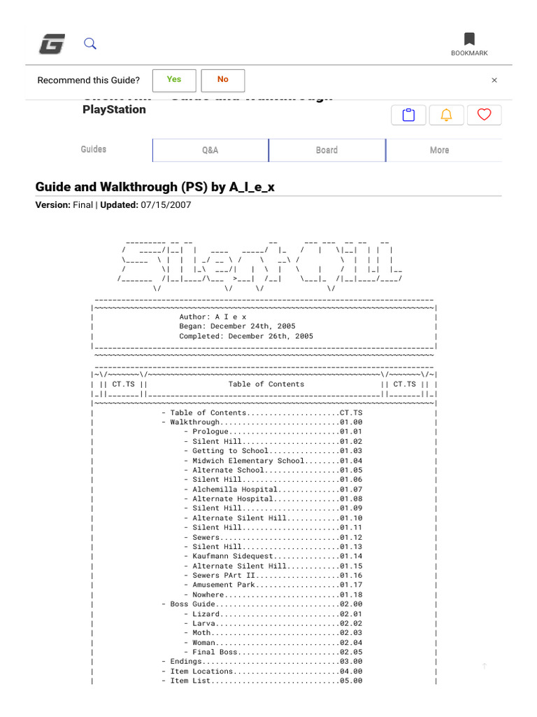 Silent Hill - Guide and Walkthrough - PlayStation - by A - I - e - X | PDF
