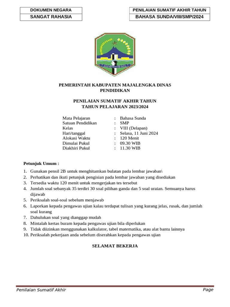 Cover PSAT B. Sunda Kelas 8 | PDF