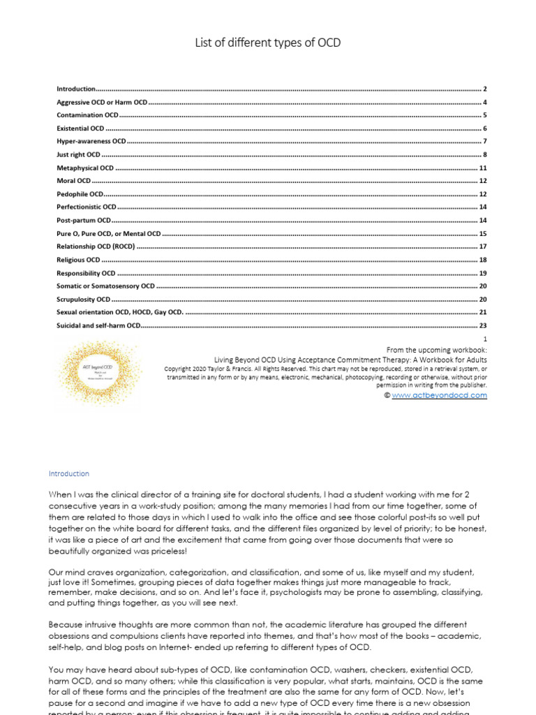 List of Different Types of OCD Author ACT Beyond OCD | PDF