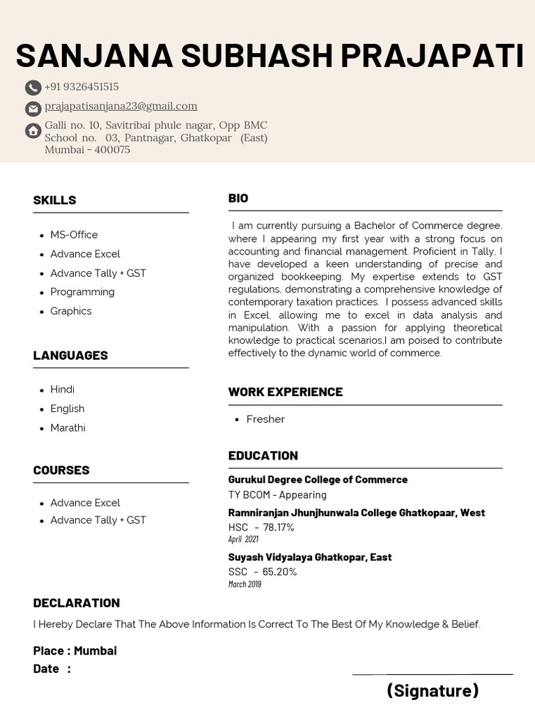 Sanjana Prajapati - Resume | PDF