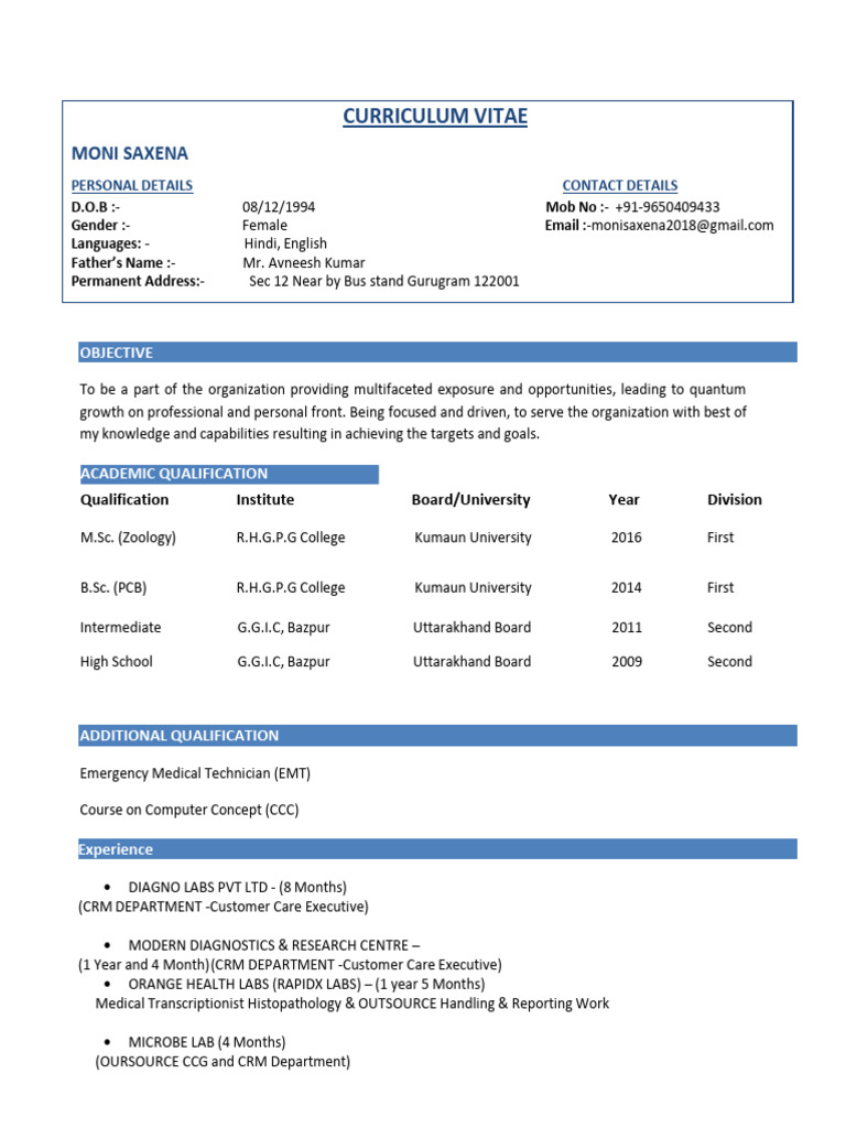 Curriculum Vitae: Moni Saxena | PDF