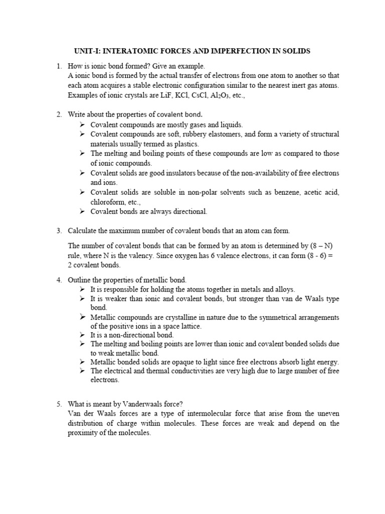 material science UNIT 1 - Two Marks | PDF