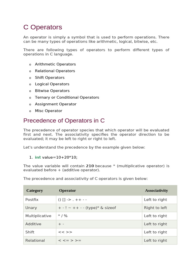 C Operators | PDF
