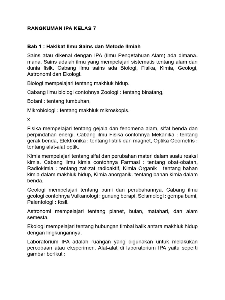 Rangkuman Ipa Kelas 7 | PDF