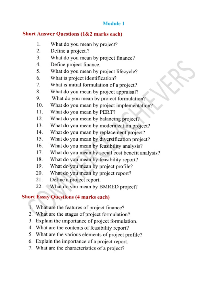 Project Finance Important Questions | PDF