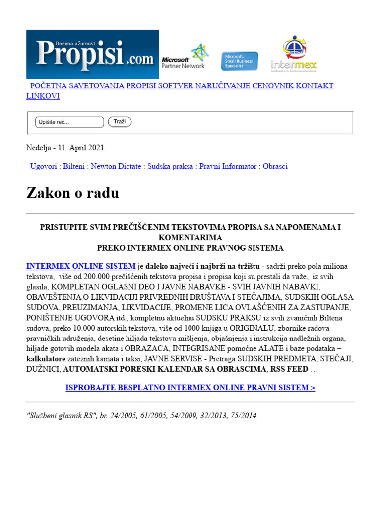 Zakon o Radu | PDF