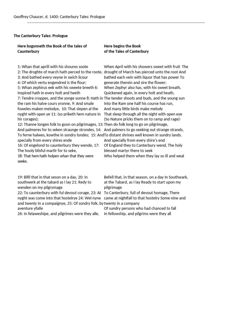 Chaucer Canterbury Tales Prologue | PDF