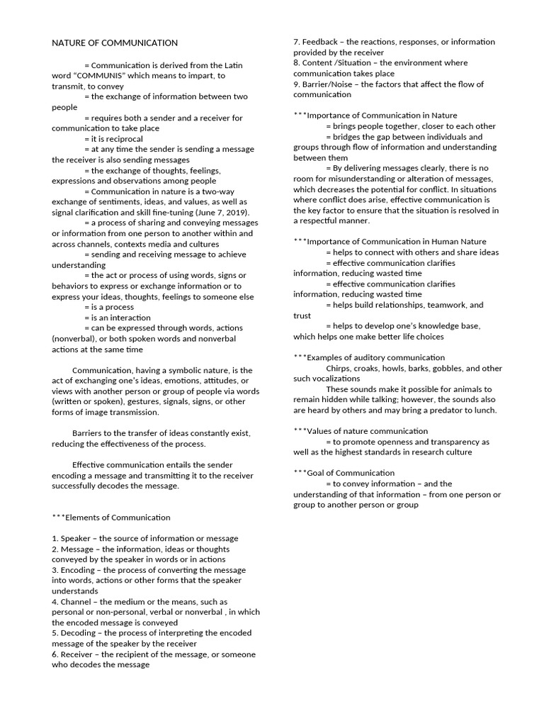NATURE-OF-COMMUNICATION-Notes | PDF