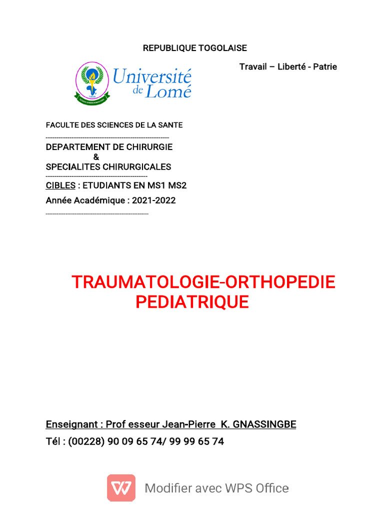 Orthopedie Traumato (PR Gnassingbe) | PDF
