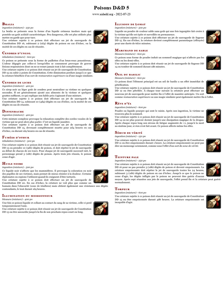 Poisons Dungeons & Dragons - D&D 5e Mixture Inf600po | PDF