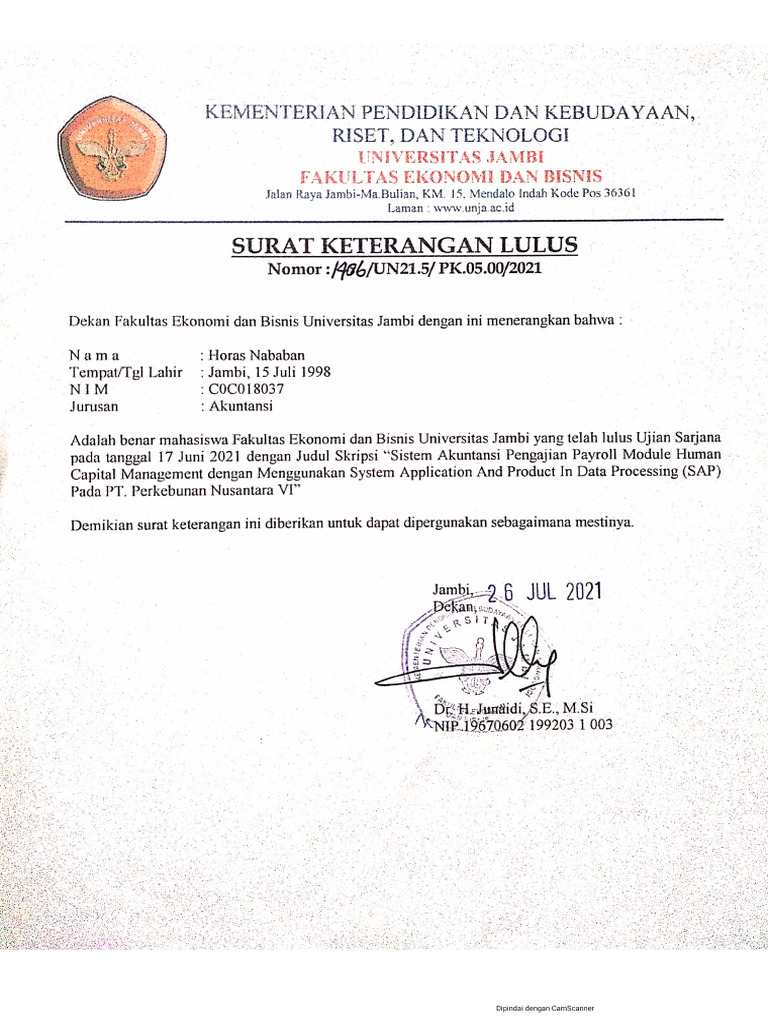 Surat Keterangan Lulus Sekolah | PDF