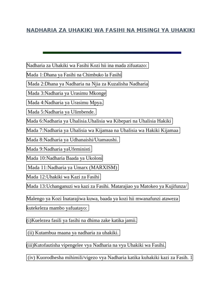 Kisw. Nadharia Ya Fasihi Na Uhakiki | PDF