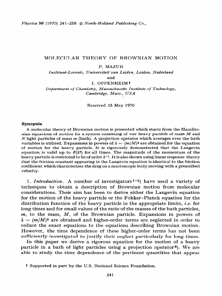 Molecular Theory of Brownian Motion Mazur1970 | PDF