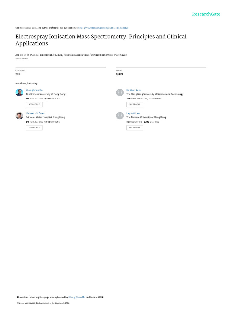 Electrospray Ionisation Mass Spectrometry Principl | PDF