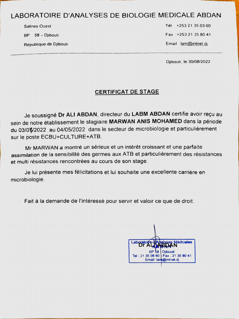 Certificat Du Stage | PDF
