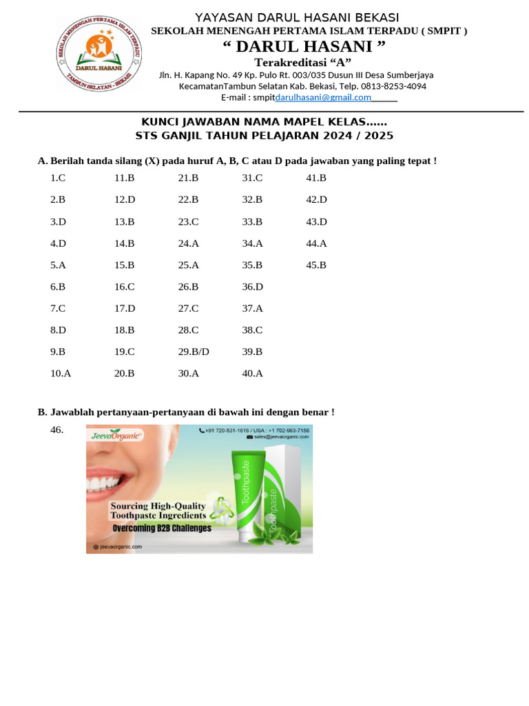 Format Kunci Jawaban PTS Ganjil | PDF