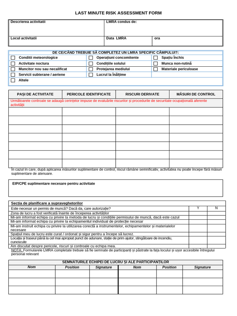LMRA Template Romana in Curs | PDF