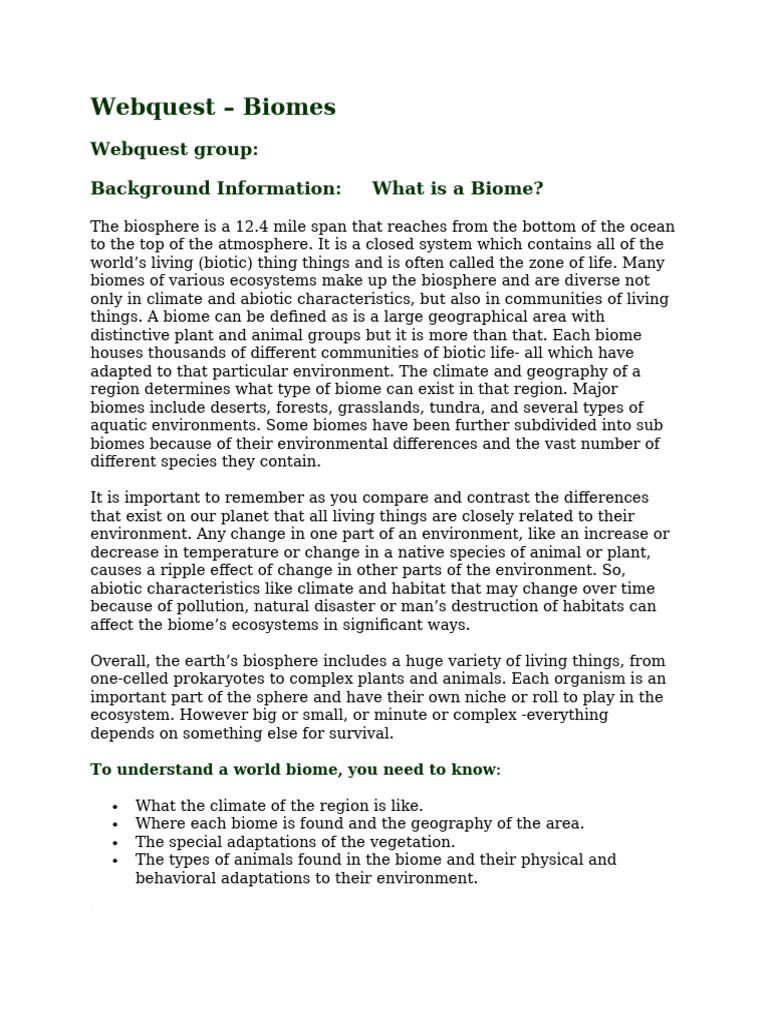 Webquest - Biomes | PDF