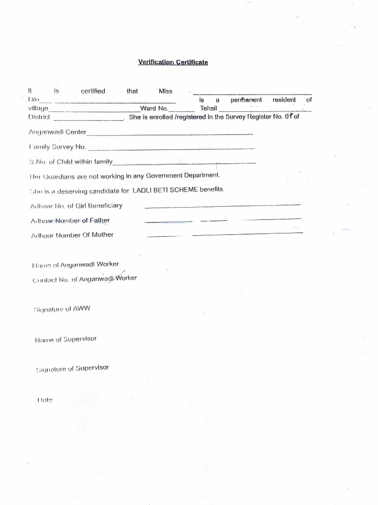 verification form ladli beti | PDF
