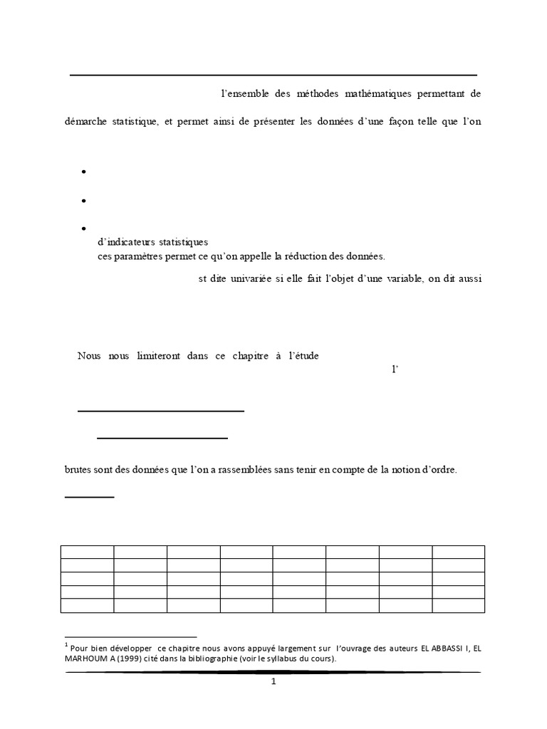 Chapitre 1 Taleaux Statistiques Et Représentations Graphiques | PDF