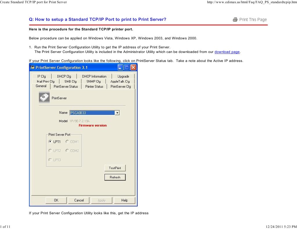 Setting Up Standard TCP/IP Printer Port | PDF | Port (Computer ...