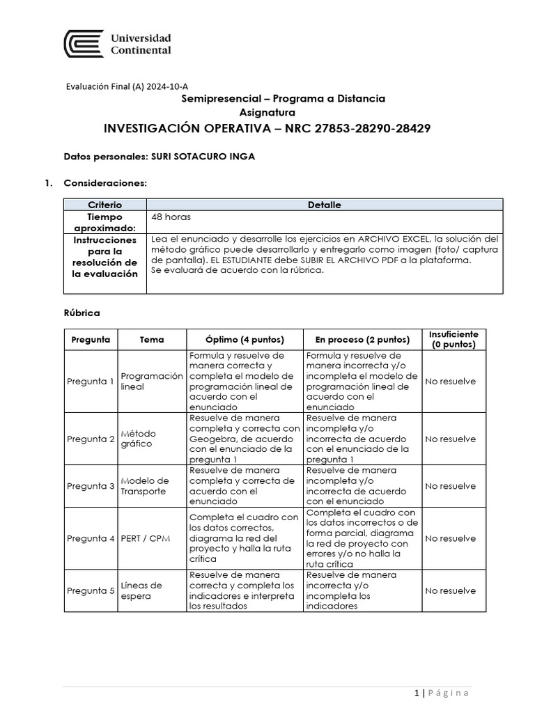 Prueba desarrollo Investigación Operativa Final | PDF