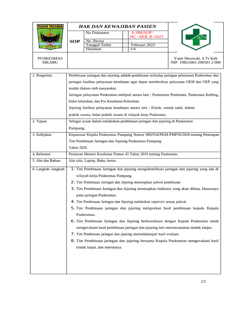 Sop Pembinaan Jaringan Dan Jejaring | PDF