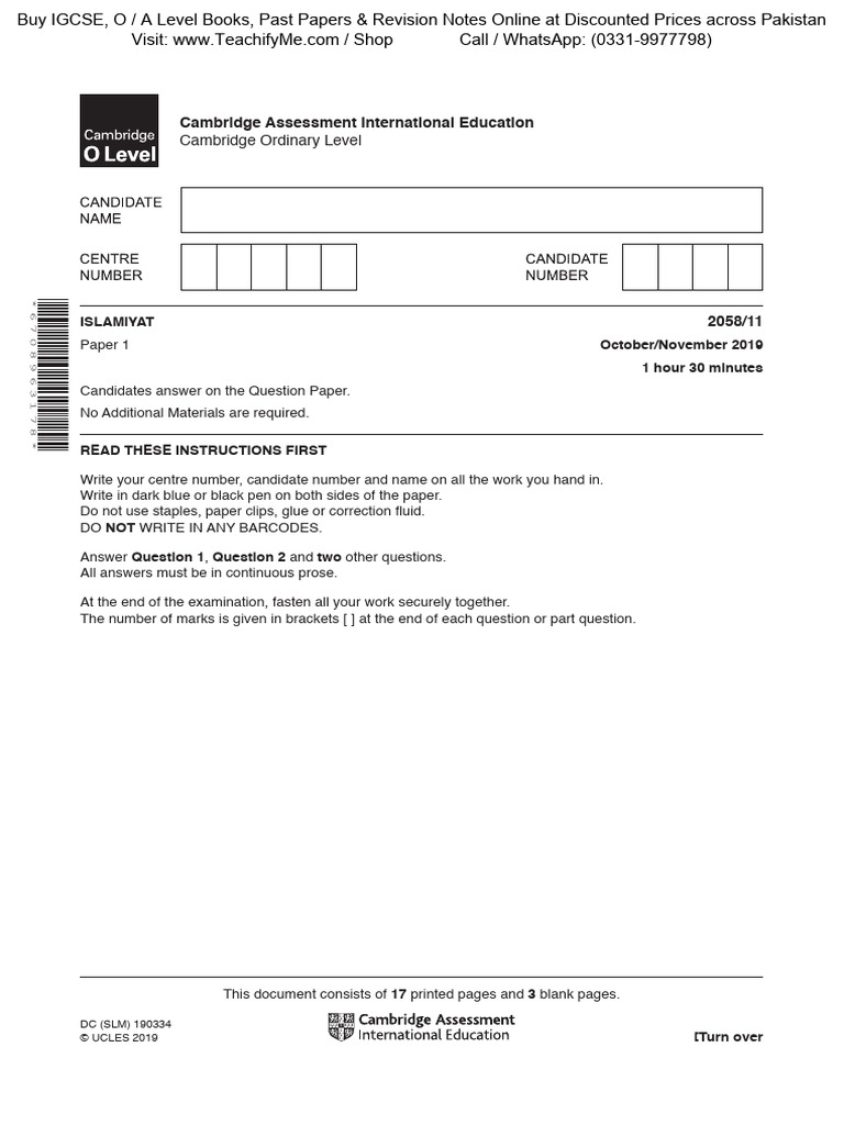 Islamiat Past Paper O Level | PDF