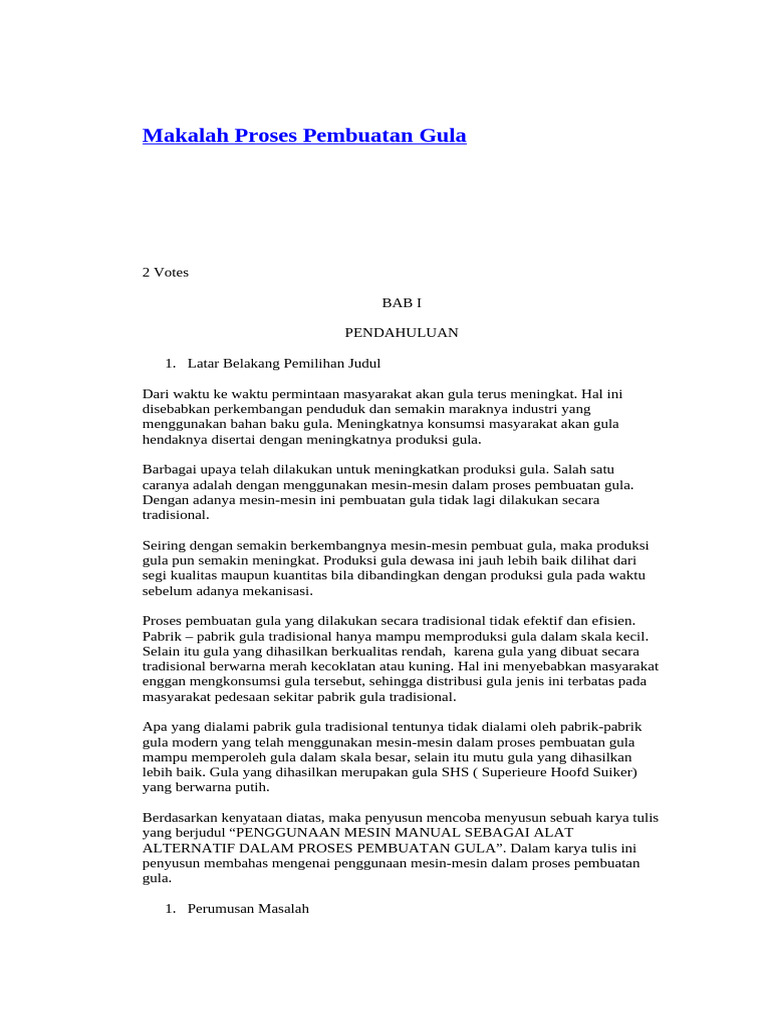 Makalah Proses Pembuatan Gula | PDF