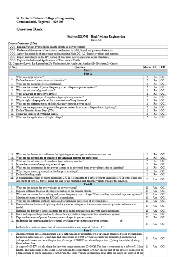 EE3701 High Voltage Engineering Q&A | PDF | Electrical Breakdown ...
