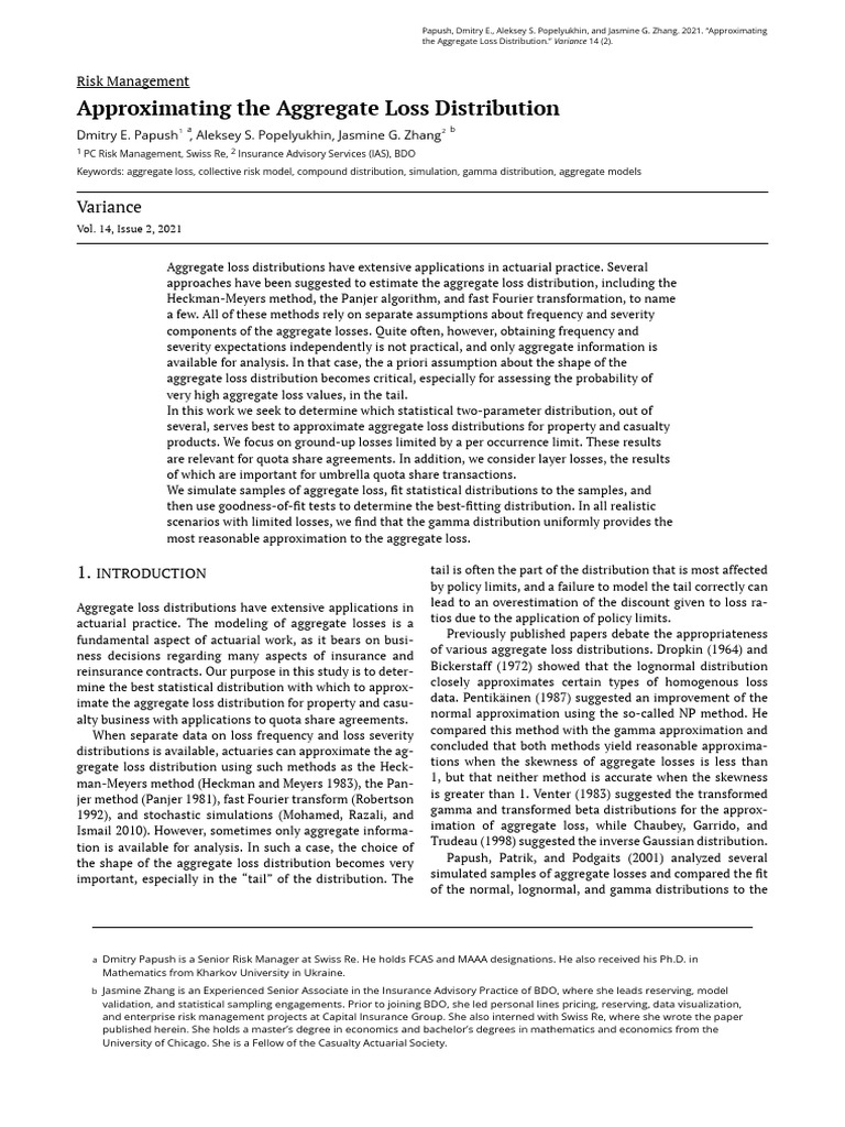 Approximating The Aggregate Loss Distribution | PDF