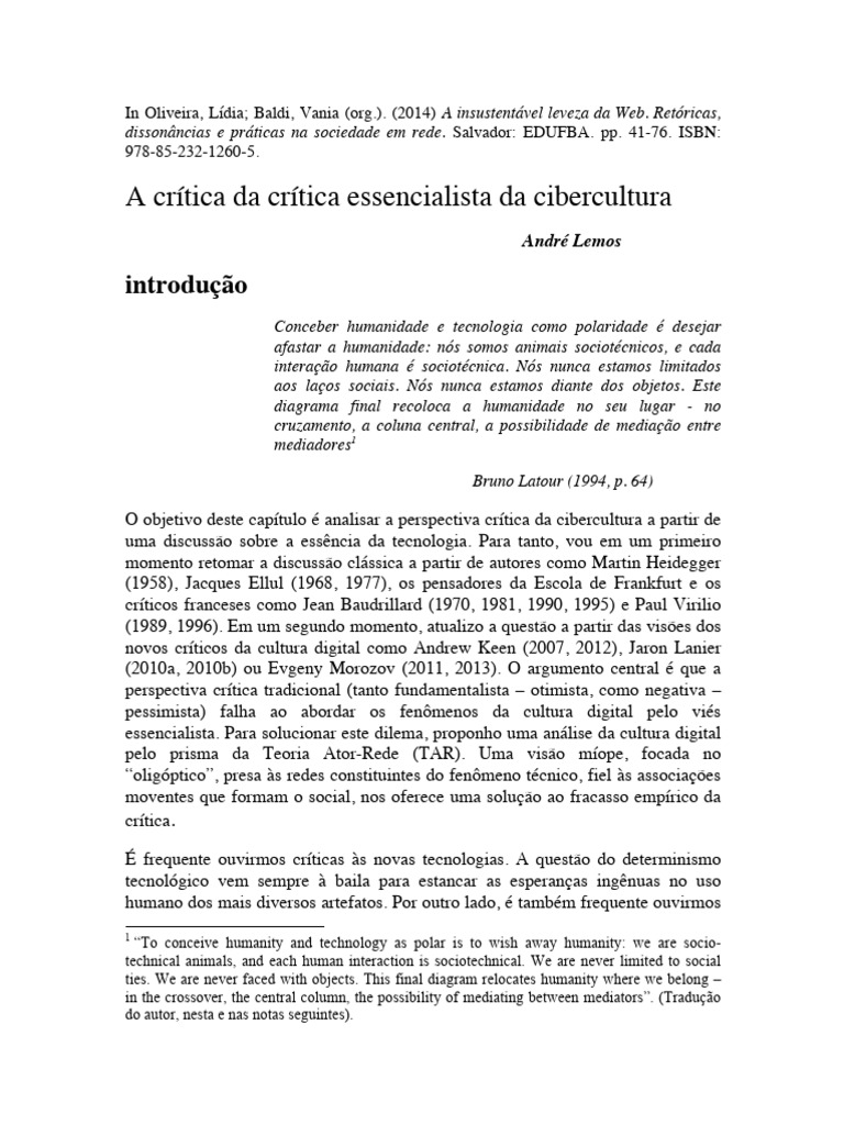 A Critica Da Critica Essencialista Da Ci | PDF