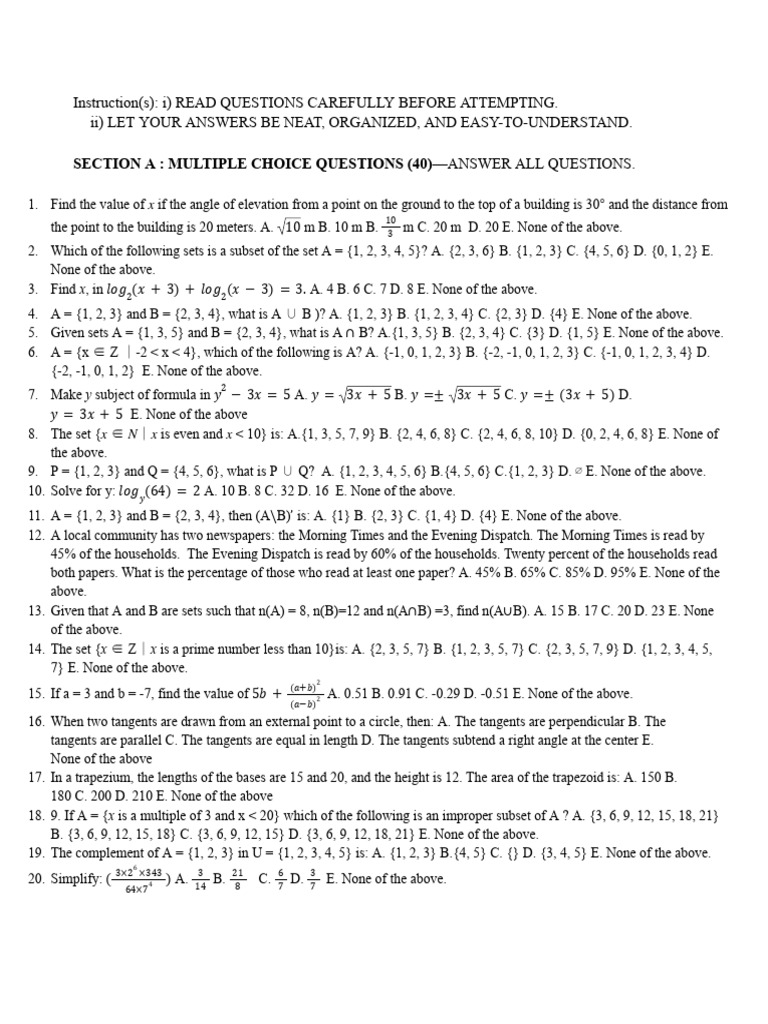 Further Mathematics-SS1-Examination | PDF