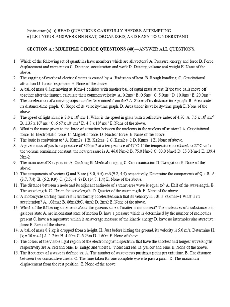 Physics SS2 Examination | PDF
