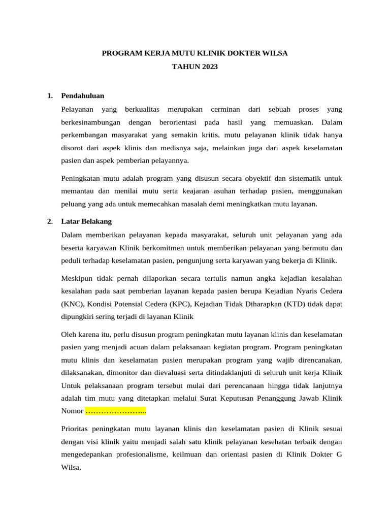 Program Kerja Mutu KDW | PDF