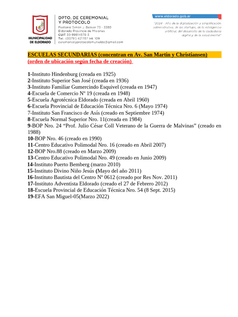 Orden Ubicación Escuelas Secundarias | PDF