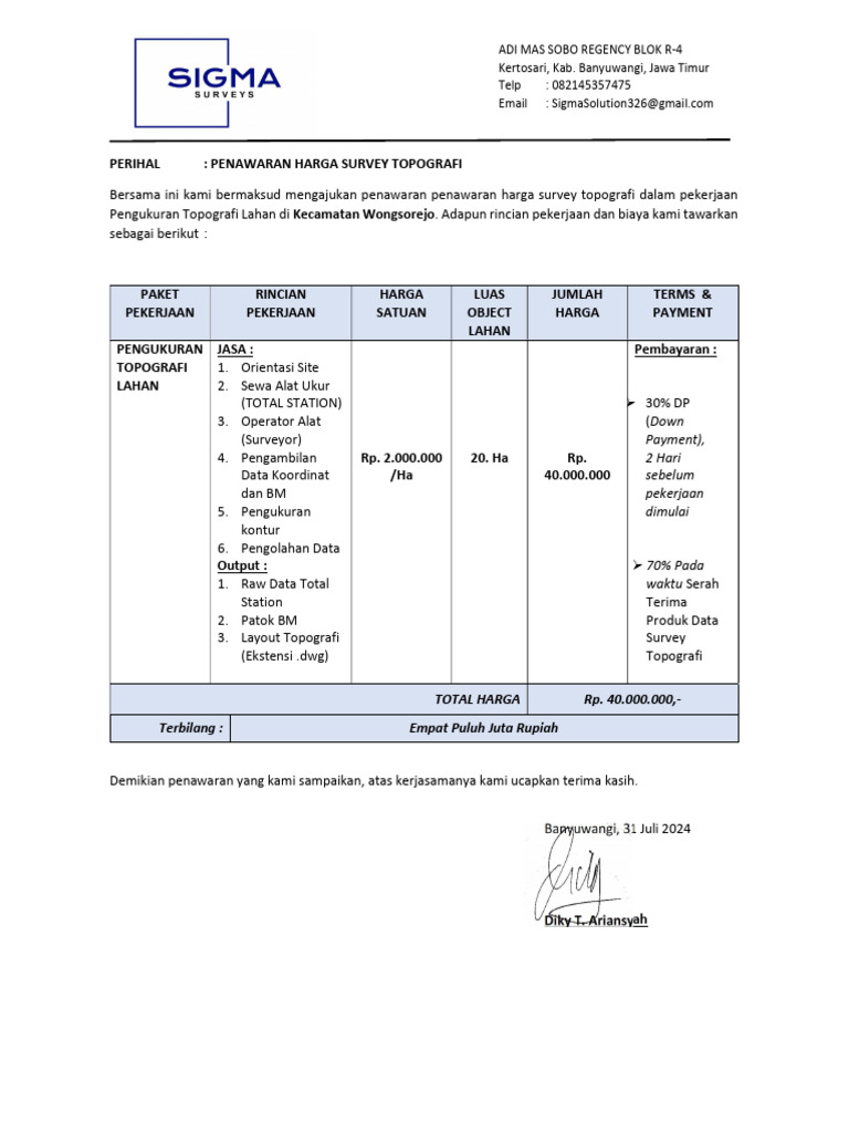 Penawaran Harga Survey Topografi | PDF