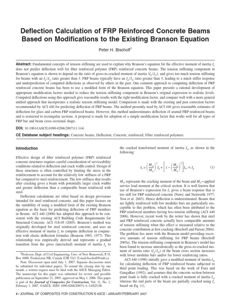 Deflection Calculation of FRP Reinforced Concrete Beams Based On ...