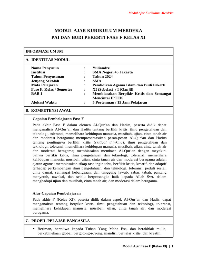 Modul Ajar BAB 1 | PDF