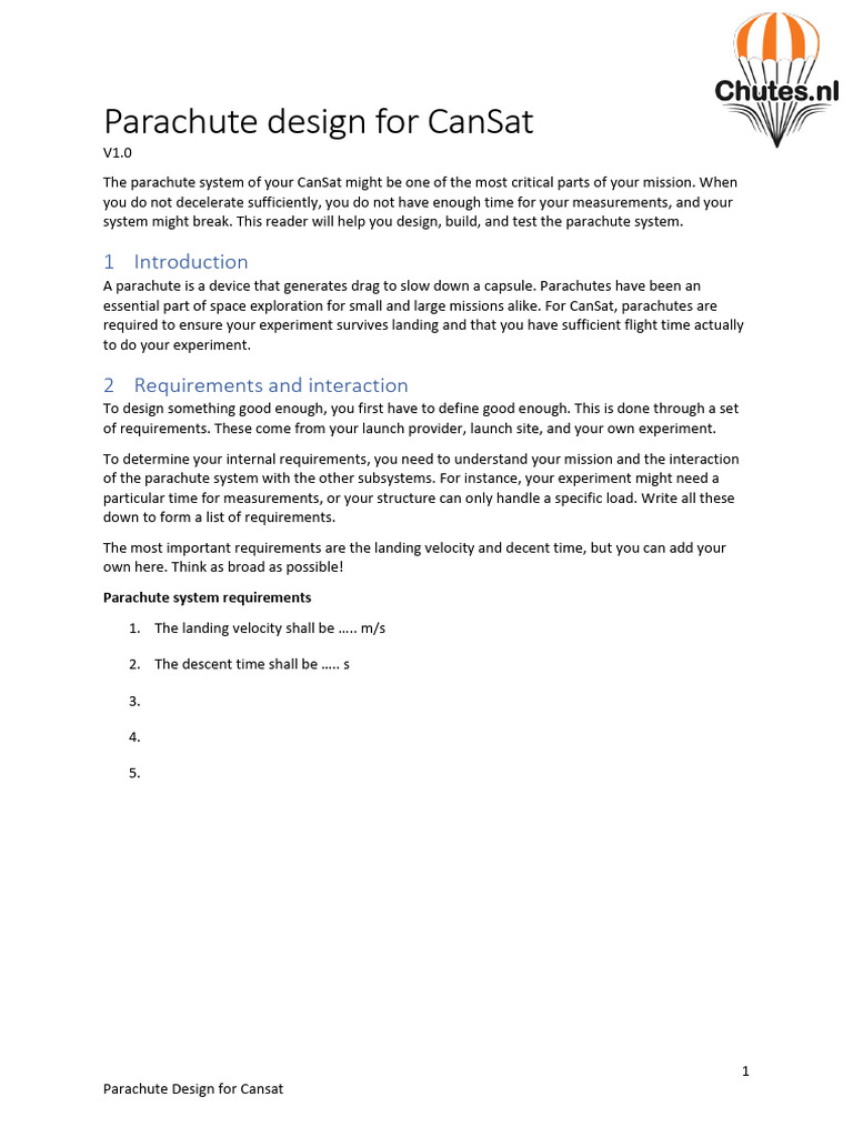 Cansat Parachute Design Template | PDF